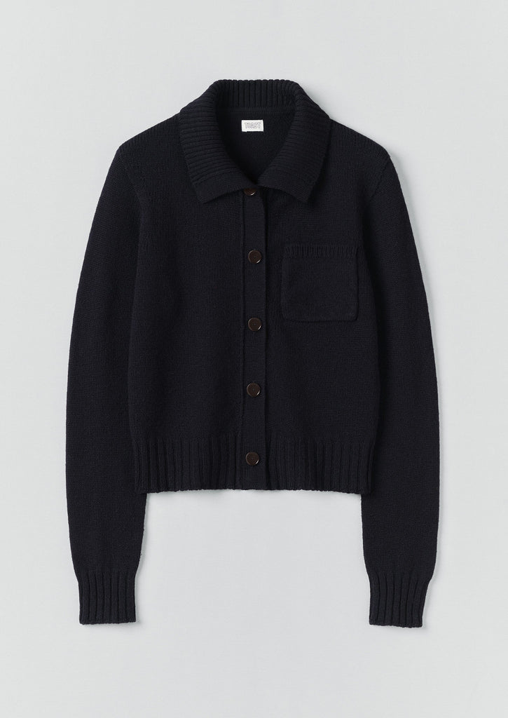 Collared Wool Cardigan | Dark Navy | TOAST