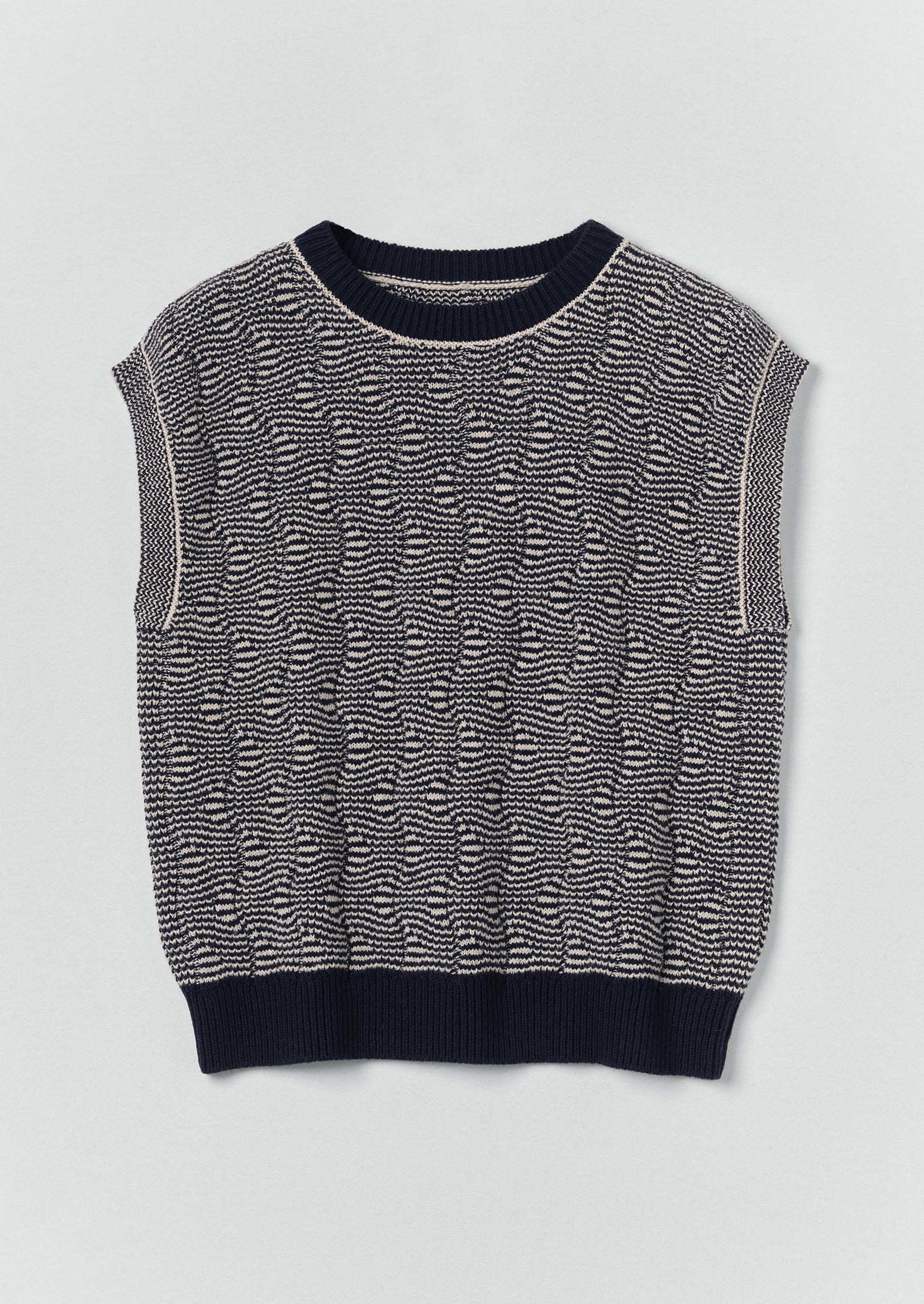 Wavy Stripe Knitted Wool Cotton Top | Navy/Parchment | TOAST