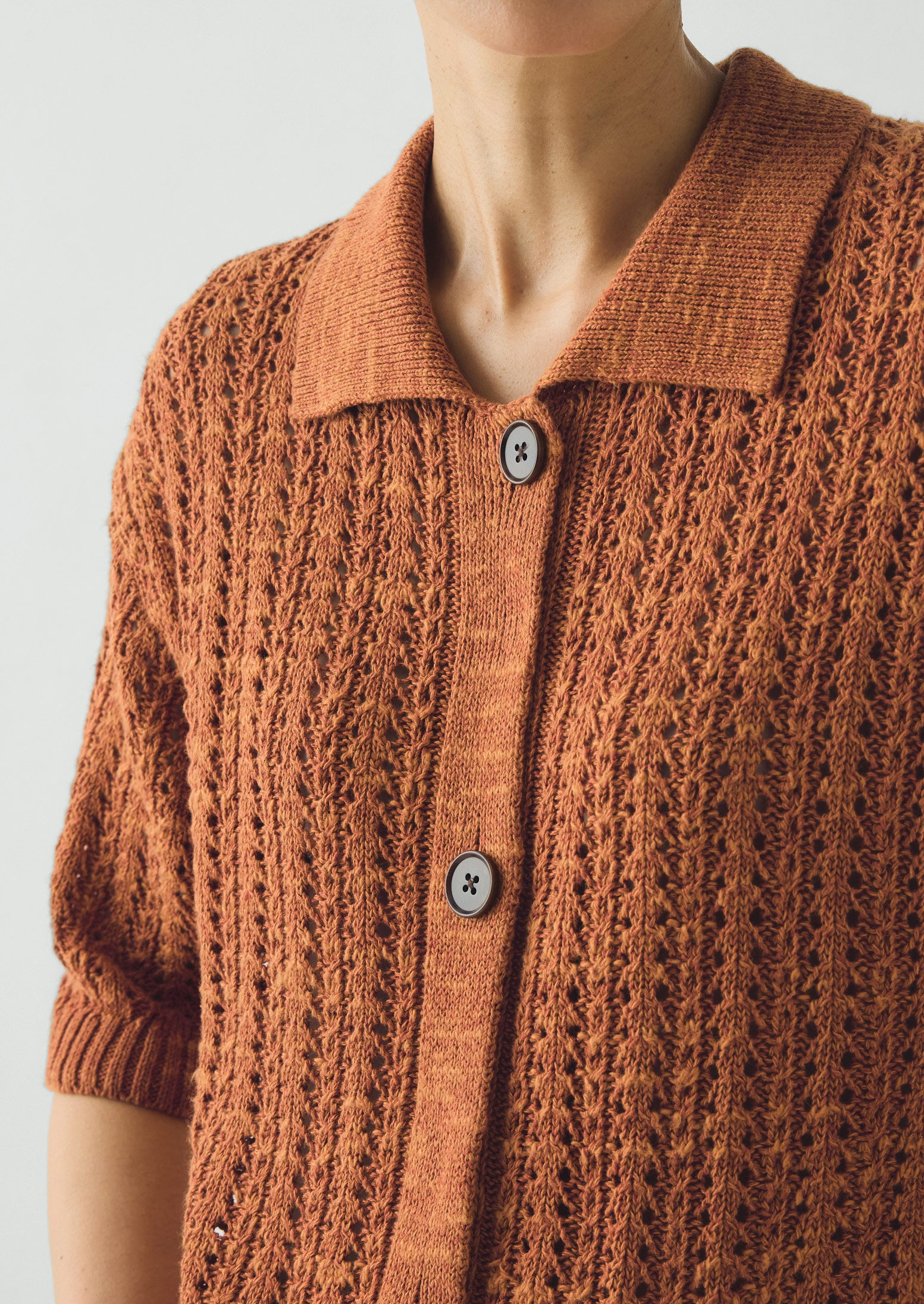 Open Stitch Knitted Linen Cotton Polo | Amber | TOAST