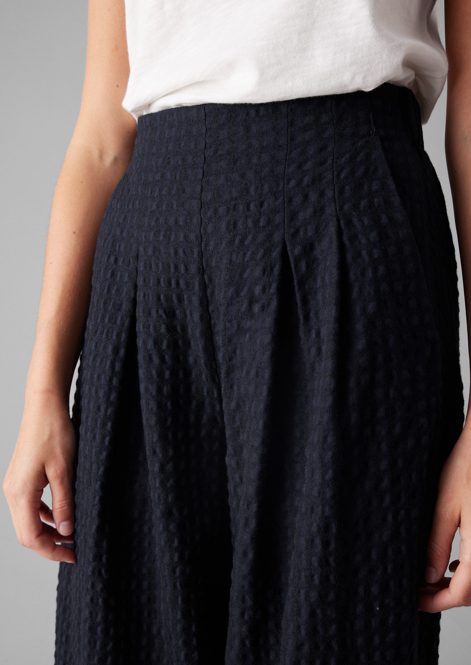 Corinne Herringbone Wide Leg Trousers | Navy | TOAST