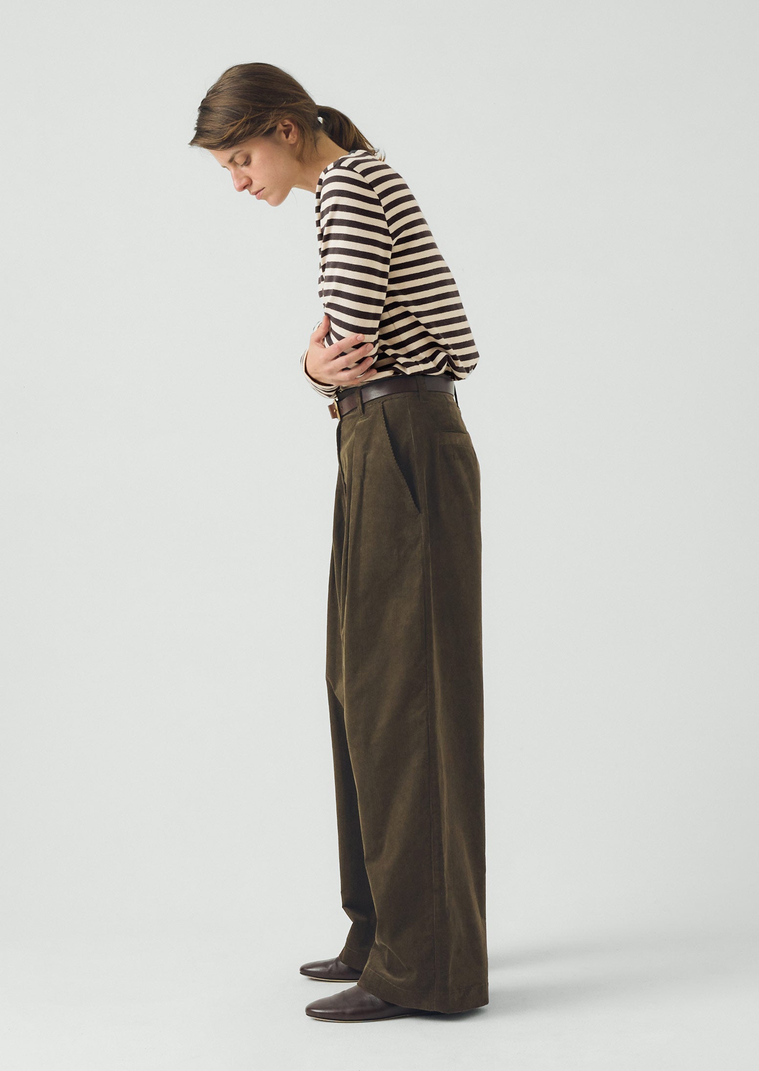 Organic Cord Box Pleat Trousers | Tent Green | TOAST