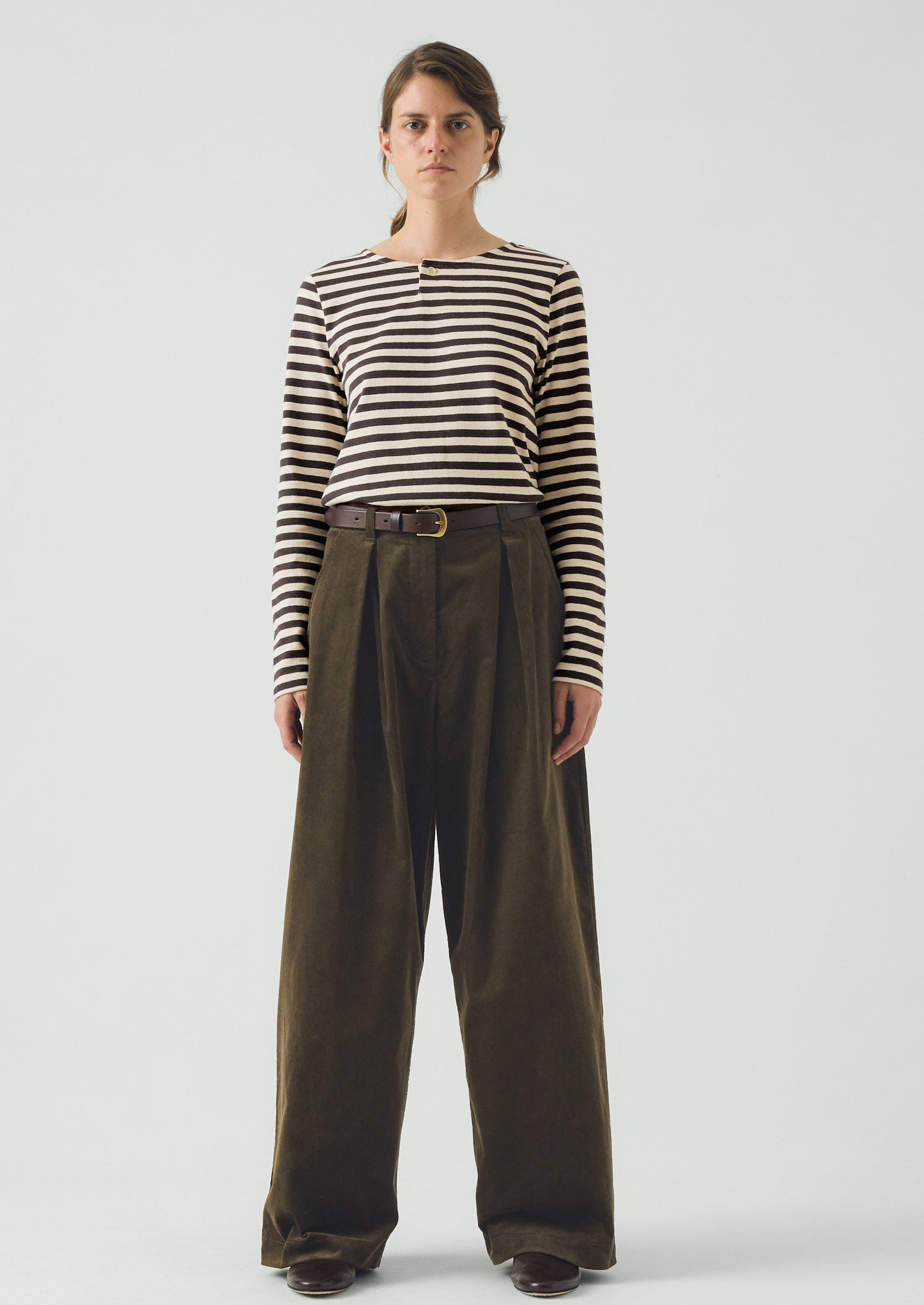 Organic Cord Box Pleat Trousers | Tent Green | TOAST