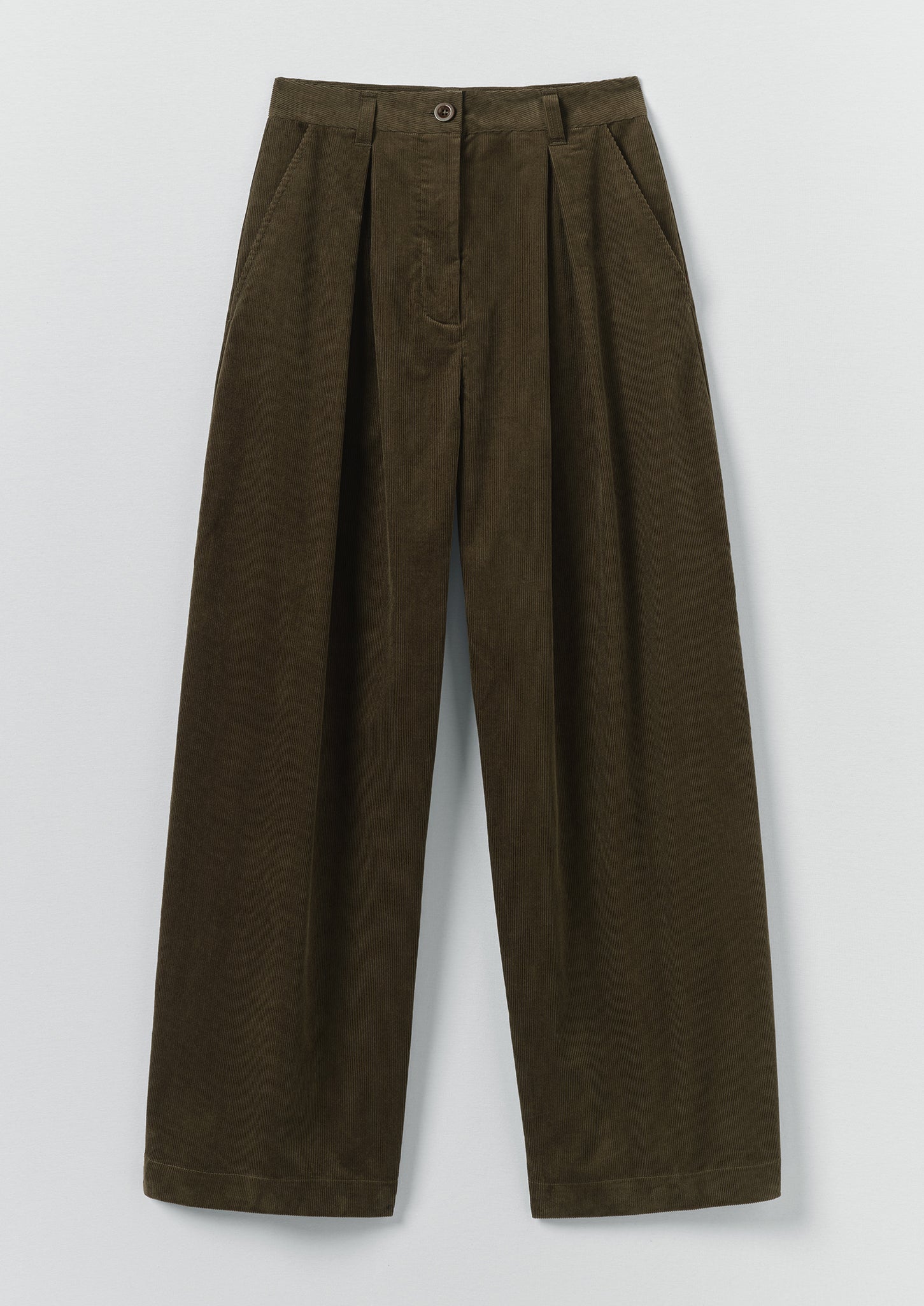 Organic Cord Box Pleat Trousers | Tent Green | TOAST