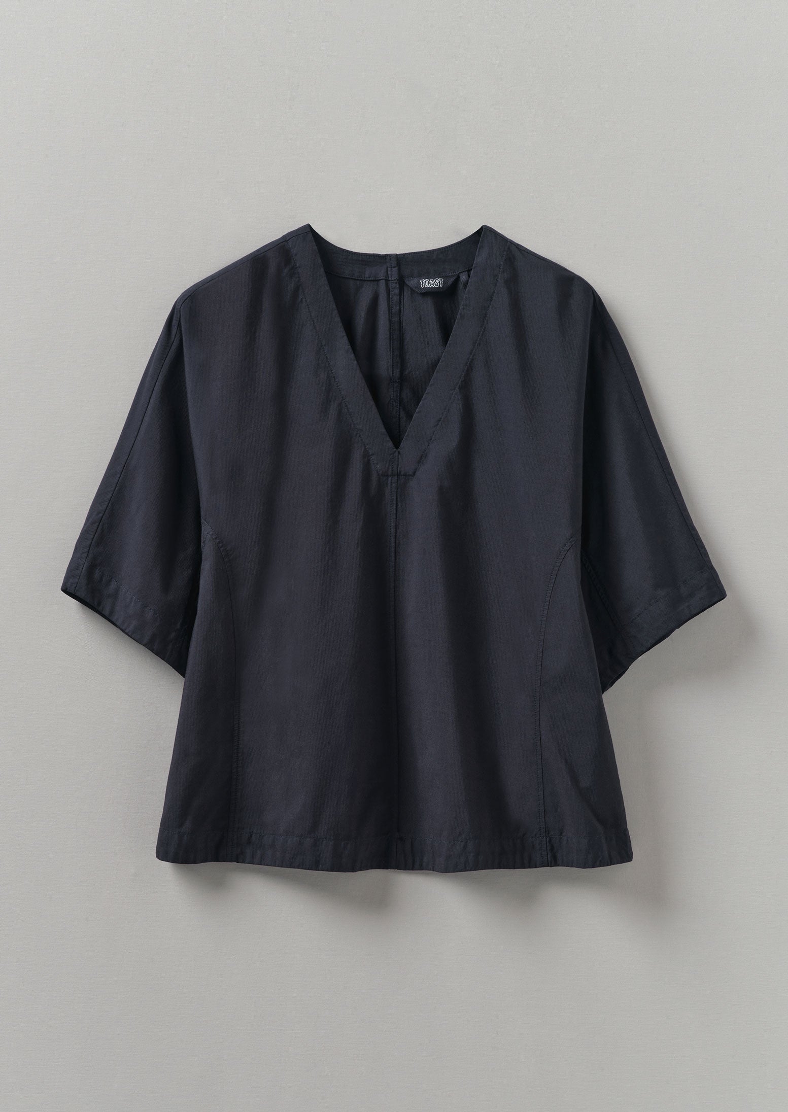 Textured Cotton Poplin V-Neck Top | Ink | TOAST