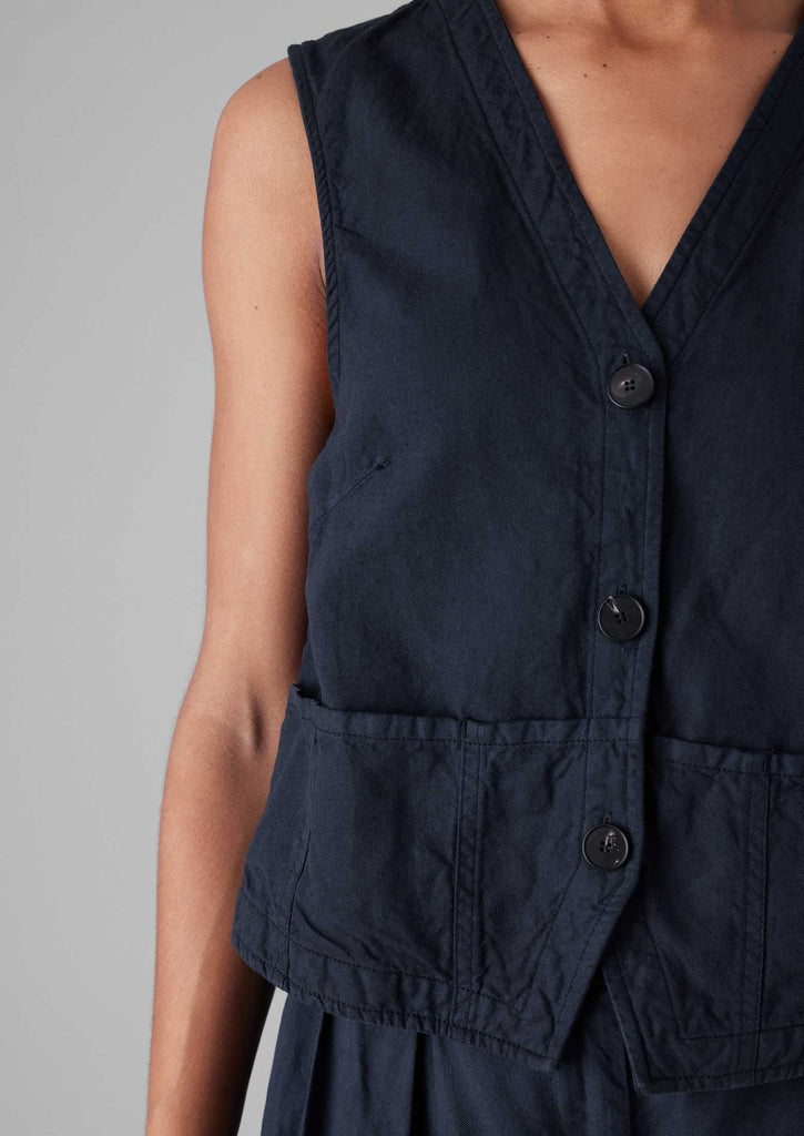 Cotton Linen Canvas Waistcoat Top | Anthracite | TOAST