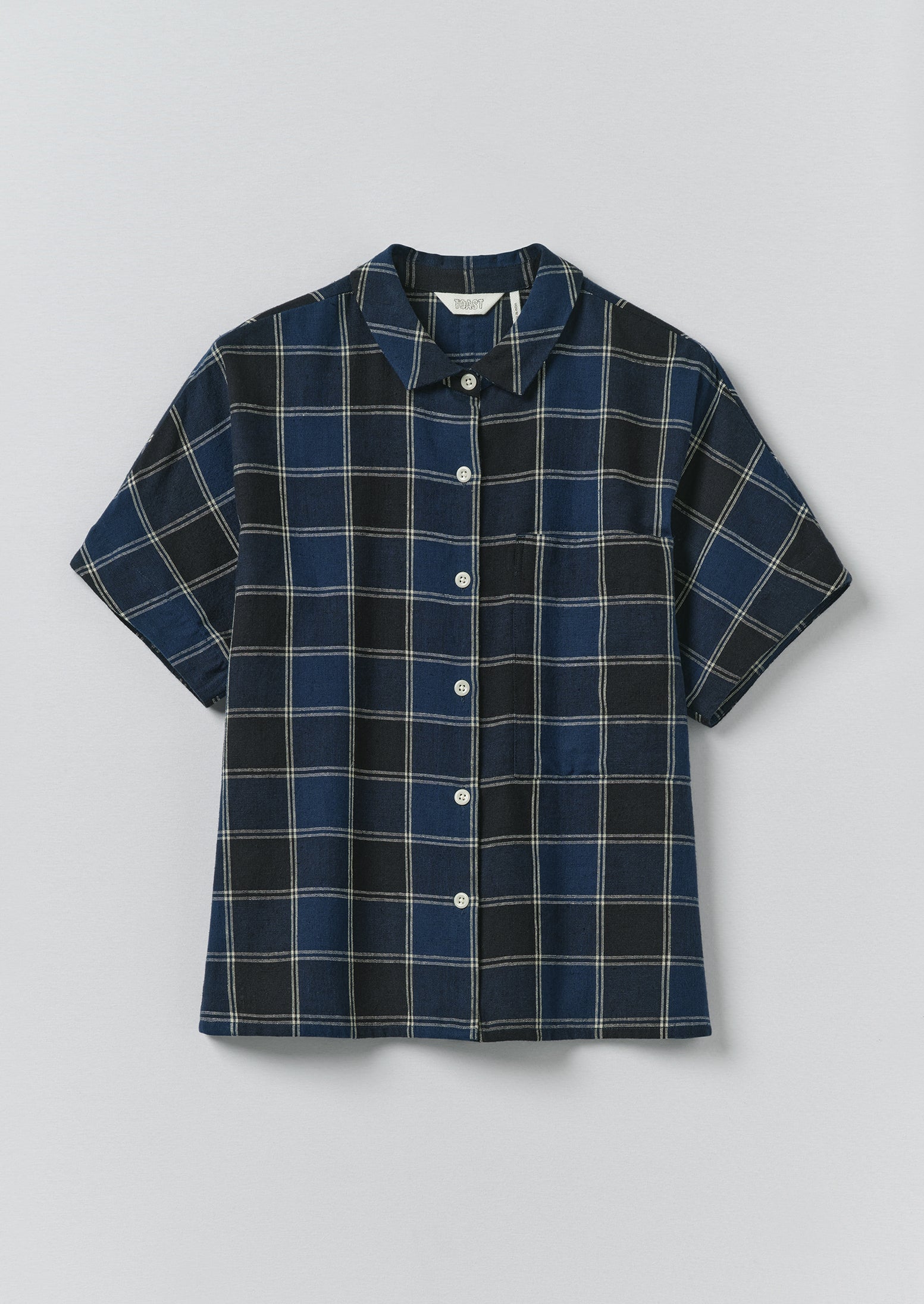 Market Check Cotton Linen Shirt | Denim Blue | TOAST