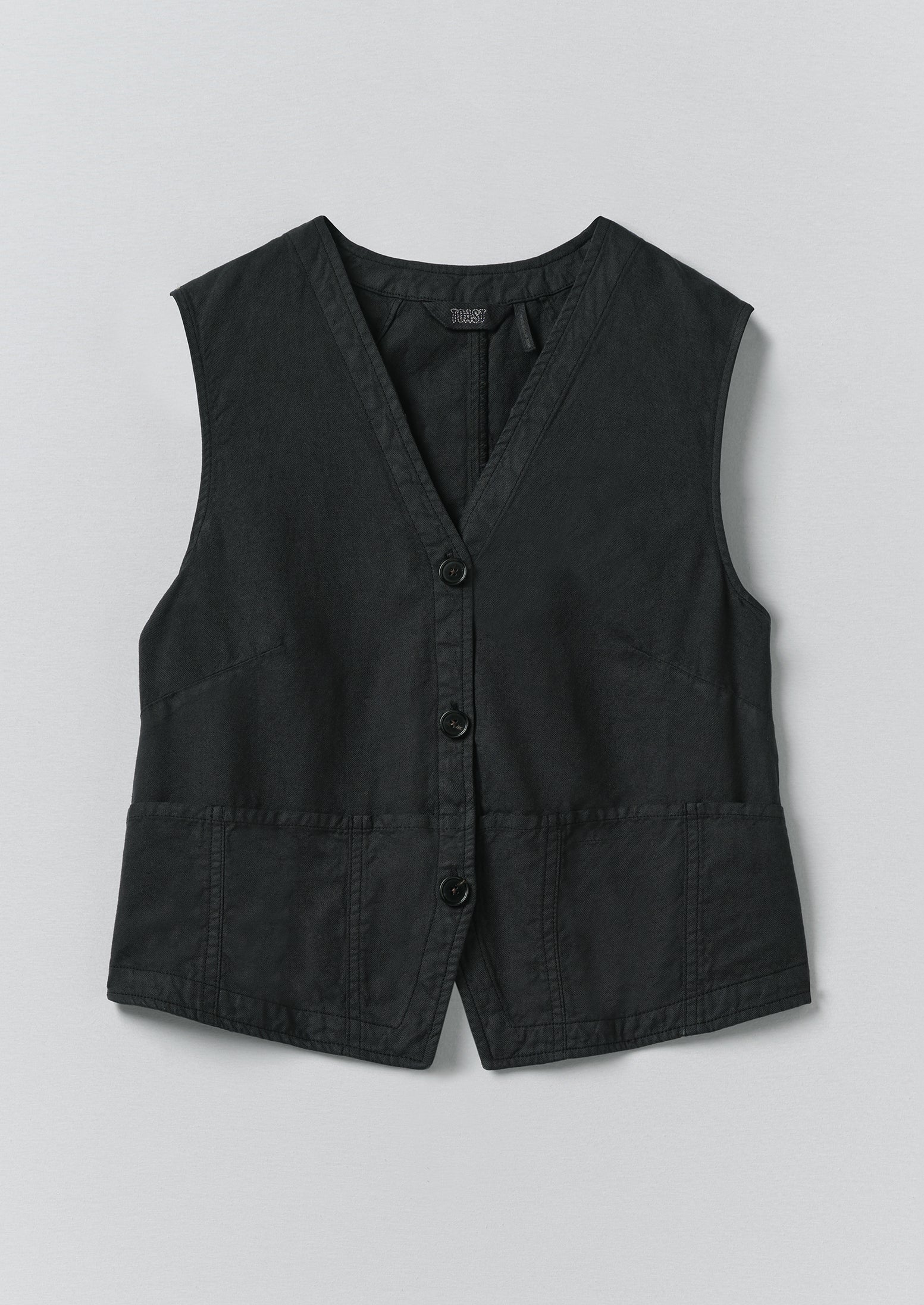 Cotton Linen Canvas Waistcoat Top | Soft Black | TOAST