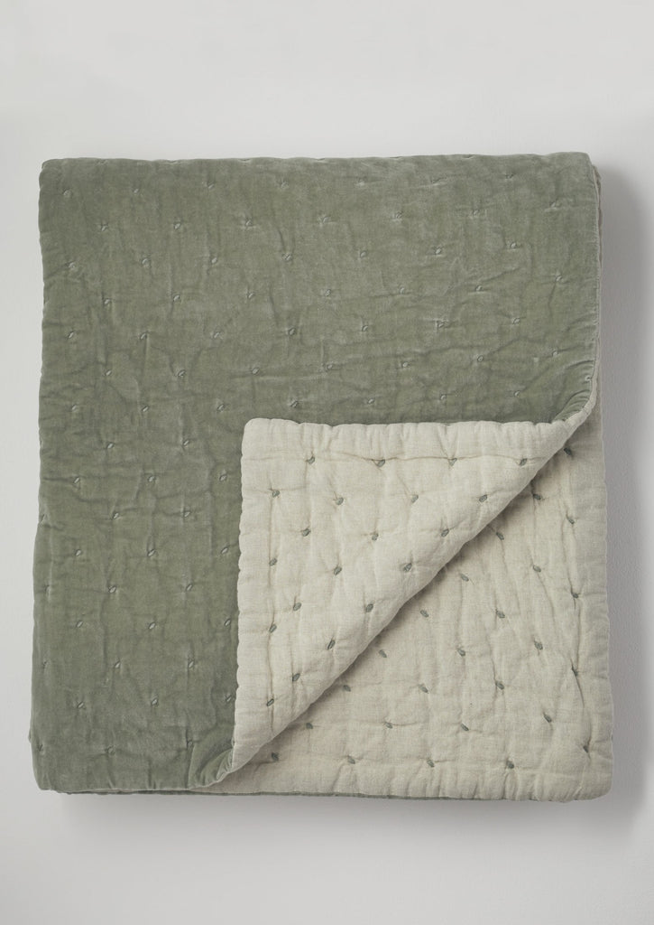 Hand Quilted Velvet Throw | Sage/Natural | TOAST